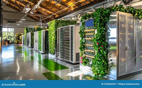 Clean Energy Powered Data Center Symbolizing Green Tech Infrastructure Stock Illustration