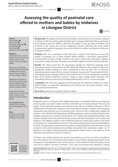 Pdf Assessing The Quality Of Postnatal Care Offered To Mothers And