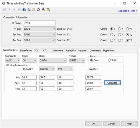 Three Winding Transformer Data