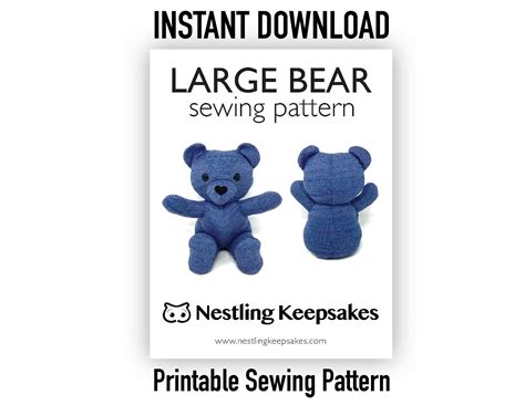 Digital Memory Bear Teddy Sewing Pattern Large 11” Instant Download Nestling Keepsakes