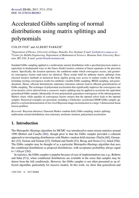 Accelerated Gibbs Sampling Of Normal Distributions Using Matrix Splittings And Polynomials Docslib