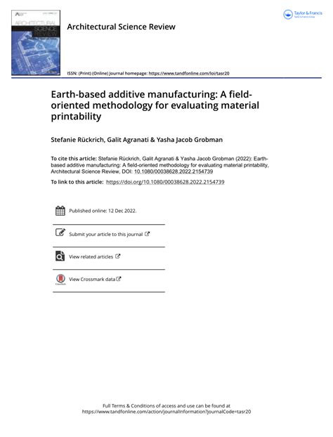 Pdf Earth Based Additive Manufacturing A Field Oriented Methodology