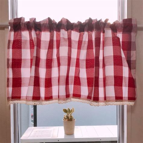 カフェカーテン 赤 チェック柄 幅120cm×丈47cm レース 小窓 突っ張り棒 出窓 透けにくい 遮光 6260 インテリア Manaco ヤフー店 通販 Yahoo ショッピング