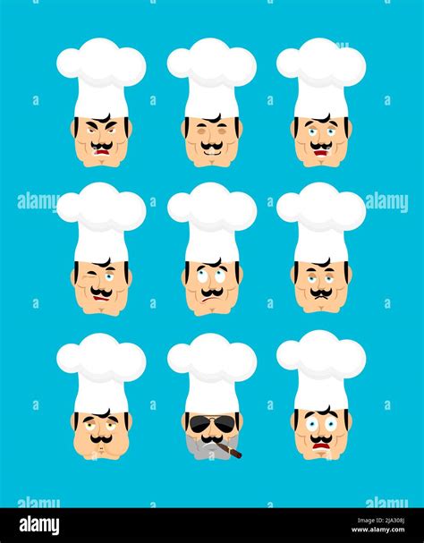Chef Set Emoji Avatar Sad And Angry Face Guilty And Sleeping Cook