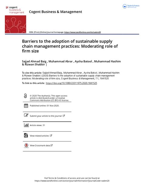 Barriers To The Adoption Of Sustainable Supply Chain Management Practices Moderating Role Of
