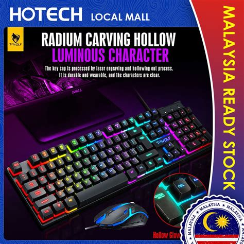 T WOLF TF200 Gaming Keyboard Mouse Rainbow LED Backlight Wired RGB Mechanical Keyboard For PC