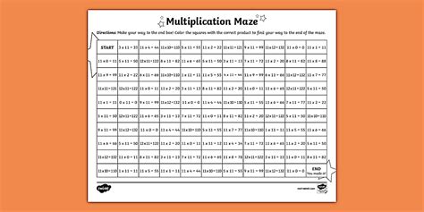 Math Multiplication Maze X 11 Activity For 3rd 5th Grade