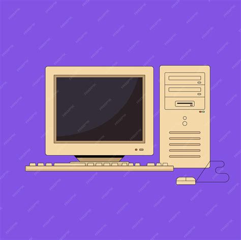 Premium Vector Retro Computer Old Pc With Monitor Keyboard And Mouse
