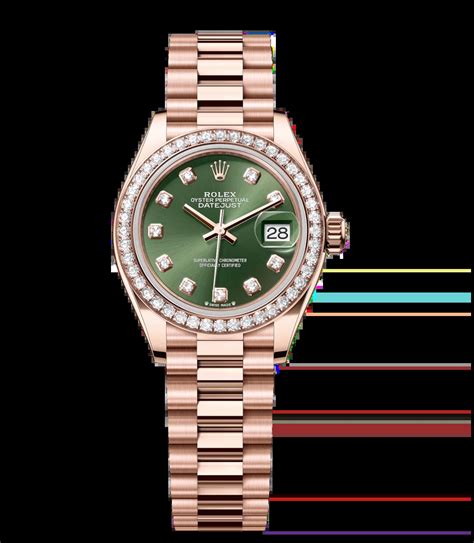 Rolex Lady Datejust 28 Oyster Perpetual 18 Ct Everose Gold Olive Green