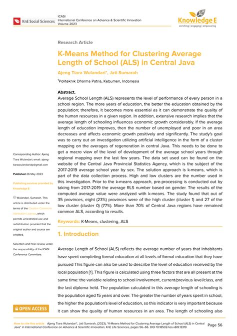 Pdf K Means Method For Clustering Average Length Of School Als In
