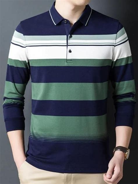 Striped Long Sleeve Polo Shirt Mens Ellyn Bruns