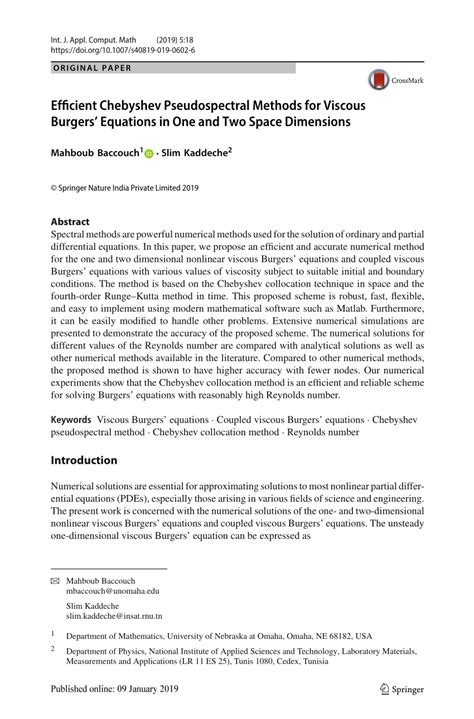 Pdf Efficient Chebyshev Pseudospectral Methods For Viscous Burgers