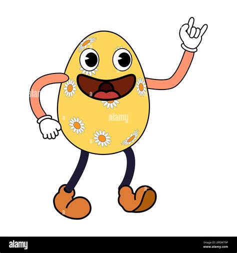 Easter Egg Groovy Cartoon Vintage Style Happy Easter Characters Egg Stock Vector Image And Art