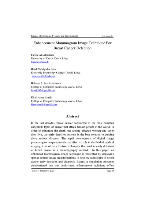 pdf enhancement mammogram image technique for breast cancer detection