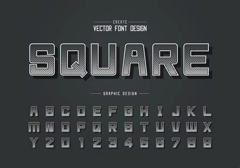 Halftone Square Font And Alphabet Vector Digital Square Typeface Letter And Number Design