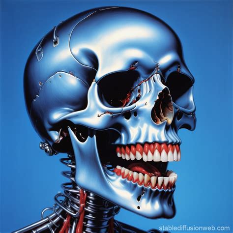 Skull With Metal Teeth On Blue Background Stable Diffusion Online
