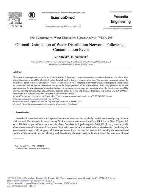 Pdf Optimal Disinfection Of Water Distribution Networks Following A