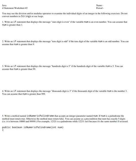 Solved Period Java Name If Statement Worksheet 2 You