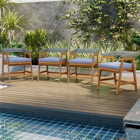 Costway Patio Chairs Set Of 4 Outdoor Acacia Wood Dining Chairs With