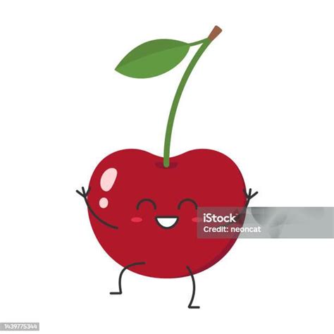 체리 귀여운 캐릭터 만화 인사말 육즙이 달콤한 과일 웃는 얼굴 카와이 기쁨 행복 쾌활 한 감정 아이콘 벡터 일러스트 건강한 생활방식에 대한 스톡 벡터 아트 및 기타 이미지