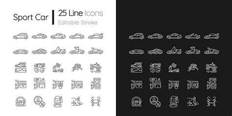 Linear Icons Set Of Race Car Models For Both Dark And Light Modes