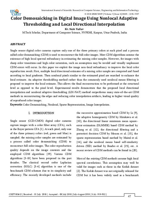 Pdf Color Demosaicking In Digital Image Using Nonlocal Adaptive Thresholding And Local