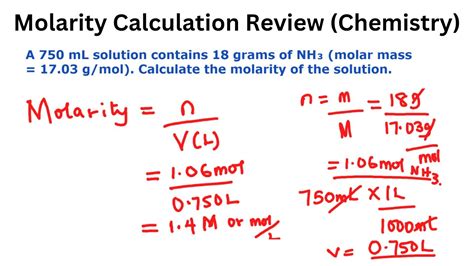 Molarity Calculation Review Chemistry Youtube