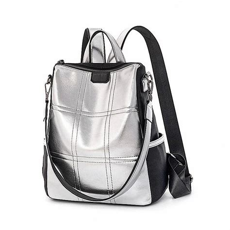 도난 방지 가죽 패션 실버 백팩 여성용 학교 배낭 여행 가방 Aliexpress