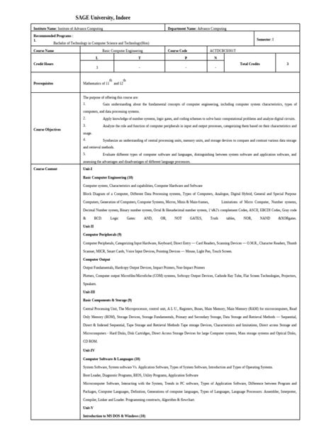 Basic Computer Engineering Course Overview Pdf Computer Data