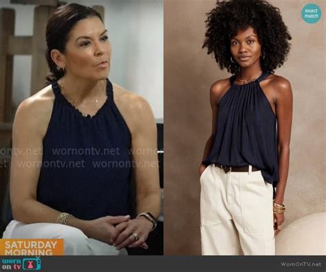 Meg Olivers Navy Halter Neck Top On Cbs Mornings