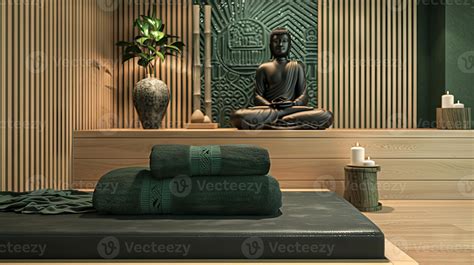 Modern Thai Spa Interior With Minimalist Buddha Decor And Serene Green