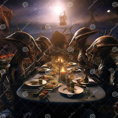 A Bunch Of Aliens Sumptuous Dinner At A High Table Extraterrestrial