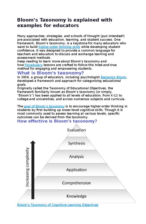 Bloom Explained And Examples Blooms Taxonomy Is Explained With