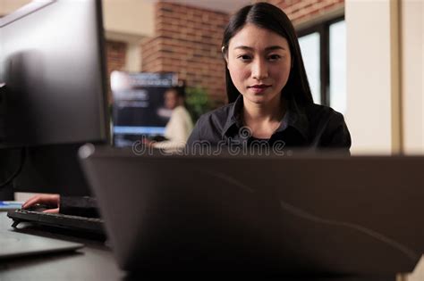 Asian Tech Enginner Analyzing Compiling Html Code Stock Image Image Of Programmer Digital