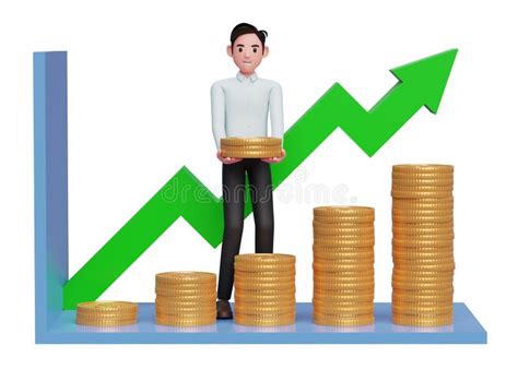 Businessman Making Statistical Bar Chart With Pile Of Gold Coins Stock
