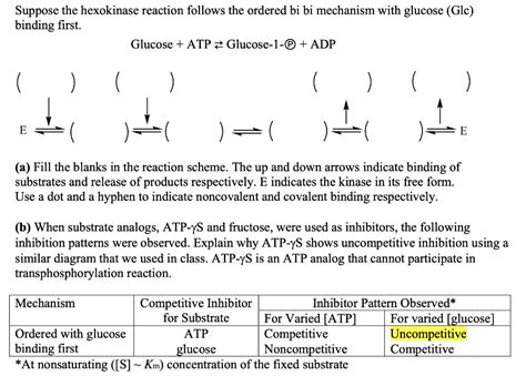 Solved Suppose The Hexokinase Reaction Follows The Ordered