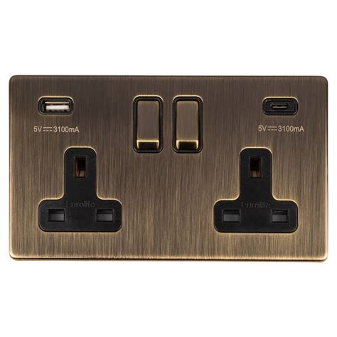 Eurolite Concealed 13a 2 Gang Screwless Type Ac Usb Socket With 2 X