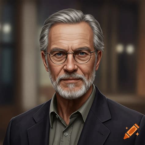 A Distinguished Man With Gray Hair And Beard And Piercing Blue Eyes