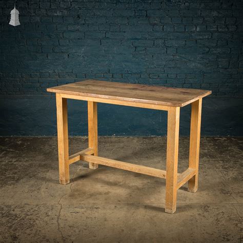 School Workbench Table Mid Century Beech H Stretcher Base With Iroko Top Norfolk Reclamation
