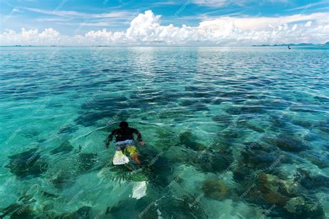 Premium Photo Unidentified Person Snorkeling In A Blue Sea In Celebes