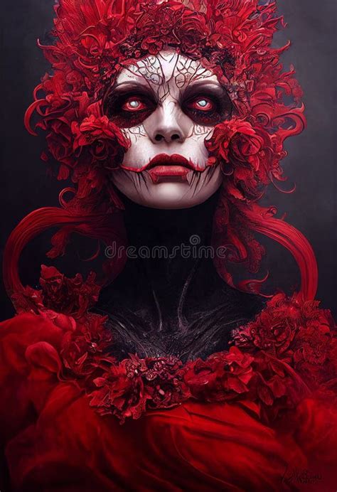 Art Creepy Sexywitch Or Vampire Revealing Red Dress And Hat Halloween