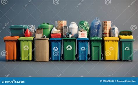 garbage in colored trash cans with sorted garbage sorting garbage by
