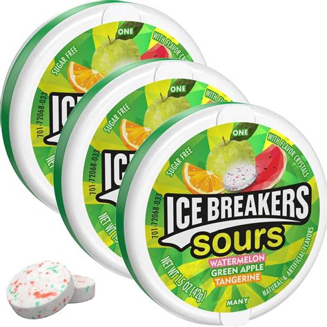 Ice Breakers Sours Mints Tin 3 Pack 15 Oz Each Watermelon Green
