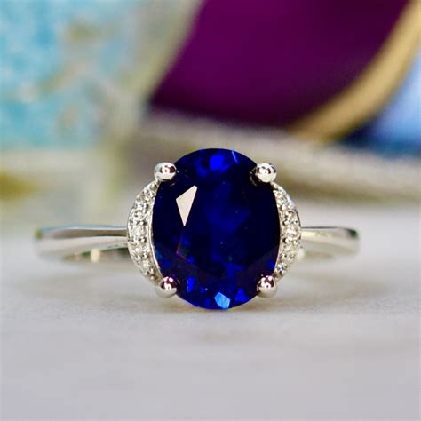 Lab Grown Synthetic Sapphire Ring In 10ct Gold Gems Afire Vintage