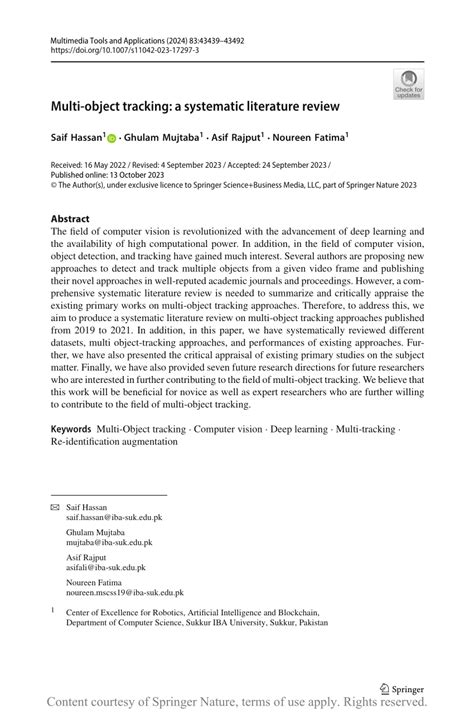 Multi Object Tracking A Systematic Literature Review Request Pdf