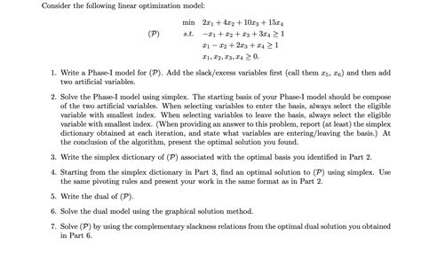 Solved Consider The Following Linear Optimization Chegg