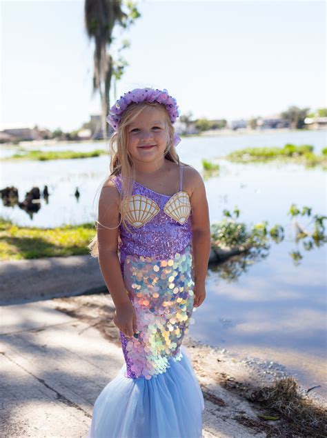 Mermaid Tail Dress For Girls Purple Princess Birthday Outfit Little