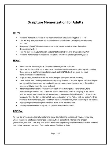 Scripture Memorization For Adults Pdf Chapters And Verses Of The