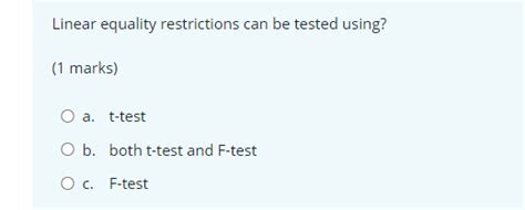 Solved Linear Equality Restrictions Can Be Tested Using 1