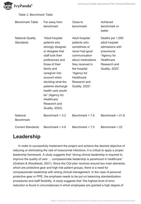 Continuous Quality Improvement Plan Structural Elements 939 Words Research Paper Example